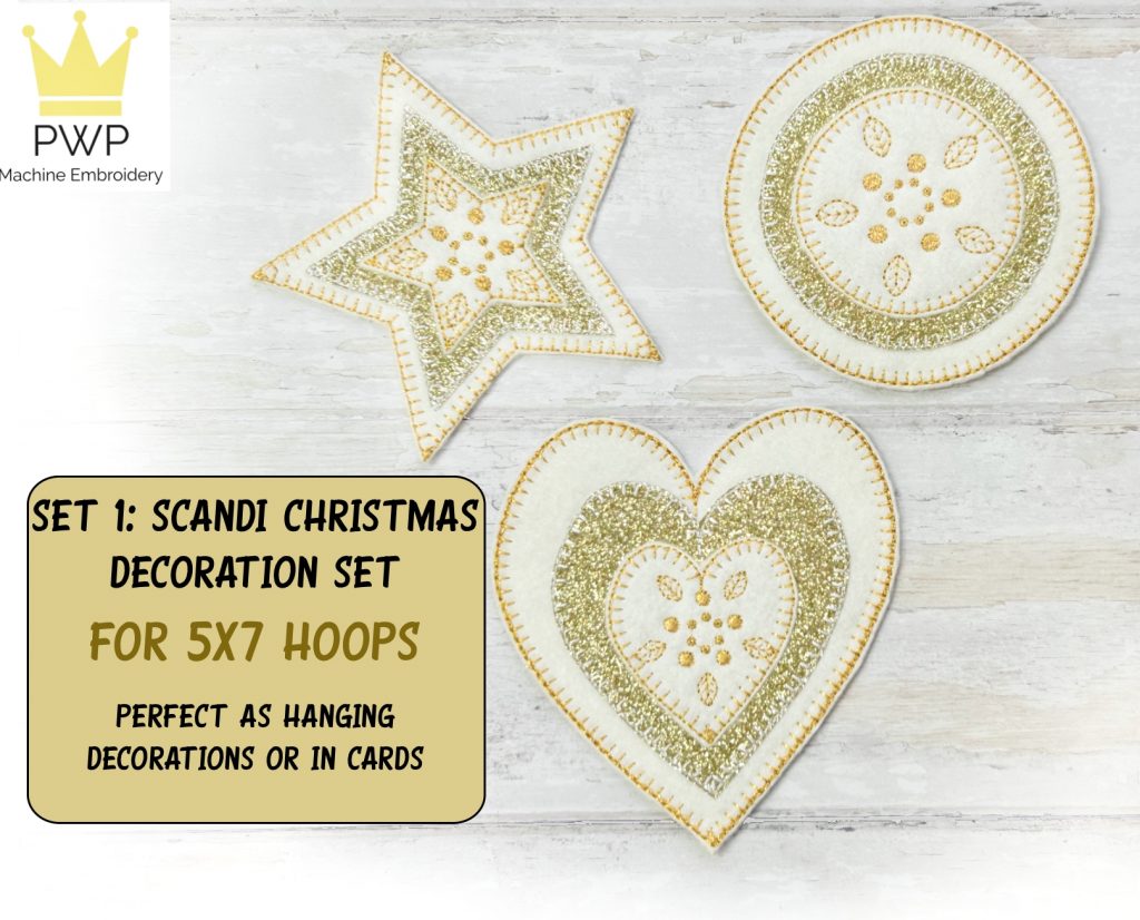 3 x Scandi Christmas Decoration Set for 5×7 Hoops – Pixie Willow Patterns