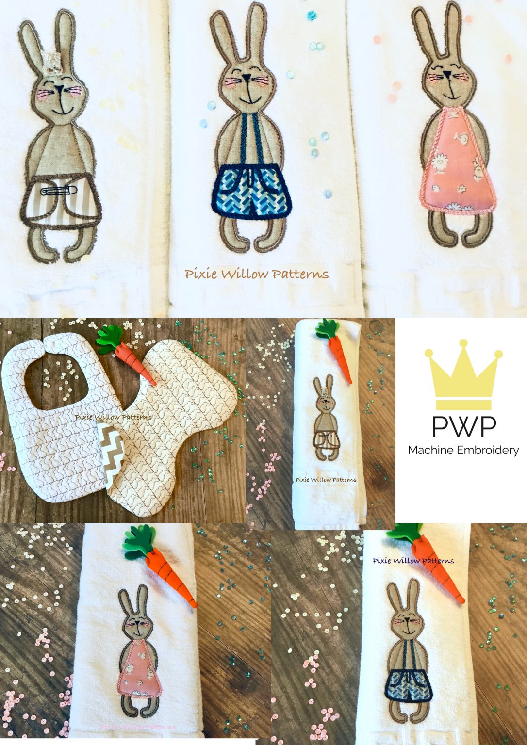 Boy Bunny Rabbit Appliques. Easter and baby gift idea for 4×4 ad 5×7 Hoops – Pixie Willow Patterns
