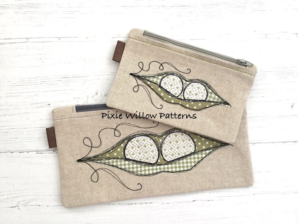 ITH Zipper Bag, fully lined. 2 Peas in a pod zipper bag. 5×7 & 6×10 Hoops. – Pixie Willow Patterns