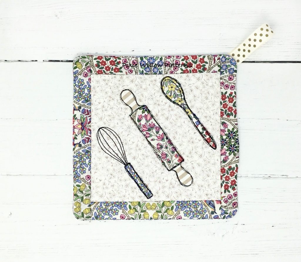 ITH Pot holder with raw edge applique Kitchen Utensils. For 8×8 hoops ...
