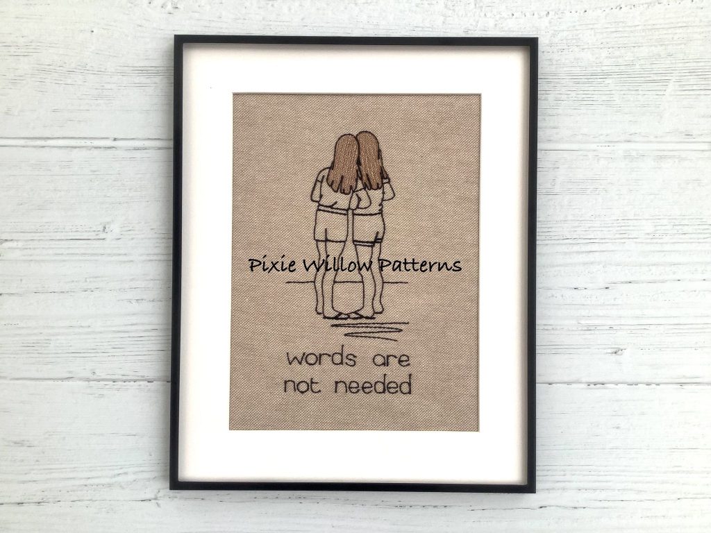 ITH Twin girls pattern. Machine embroidery sketch drawing of two ...