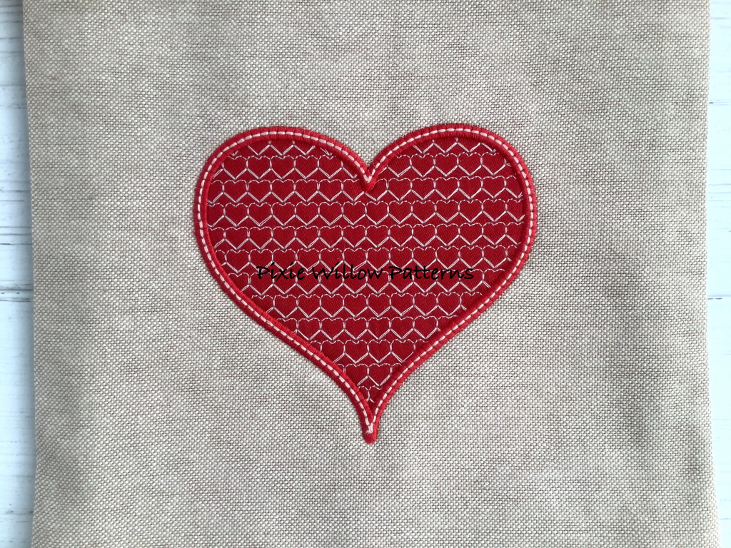 ITH Drawstring Bag with heart applique. In the hoop fully lined ...