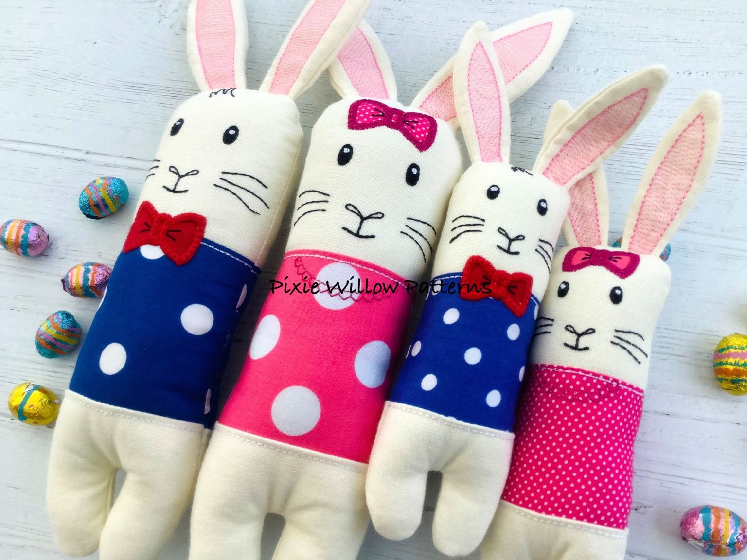 ITH Bunny stuffie, set of girl AND boy bunny patterns. 2 x In the hoop ...