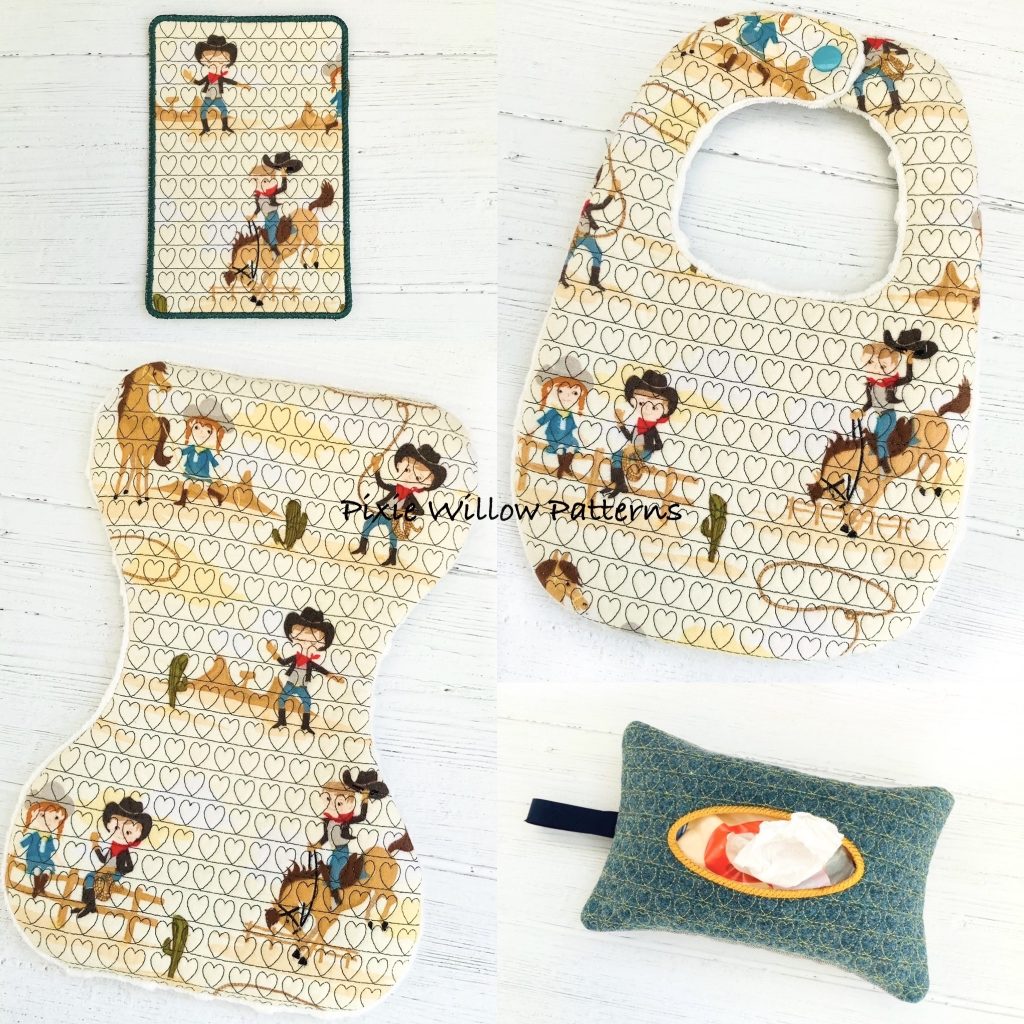 ITH Baby Gift Set –4 Patterns. Bib, Re-usable Wipe, Burp Cloth & Wet ...