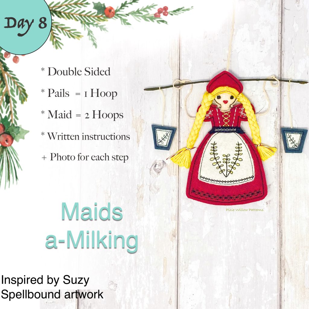 Day 8 Maids a-Milking Machine Embroidery pattern. Part of PWP 12 Days ...