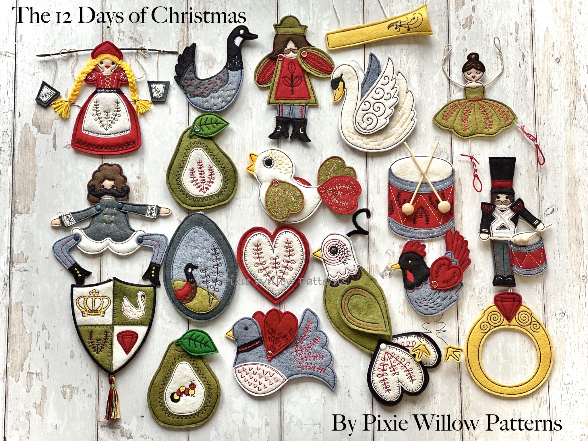The 12 Days of Christmas COMPLETE set. In the Hoop Machine Embroidery designs for 5×7 hoops. By ...