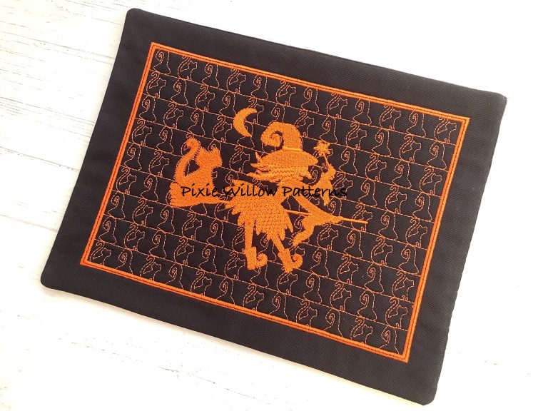 ITH Witch Silhouette Placemat design. In the Hoop Machine Embroidery Halloween Project for 7.9× ...