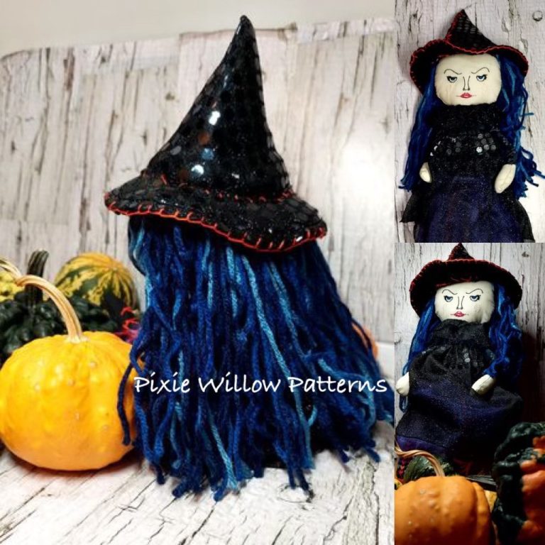 ITH Witch Doll pattern. Machine embroidery design of a witch for 5×7 and 6×10 hoops. – Pixie ...