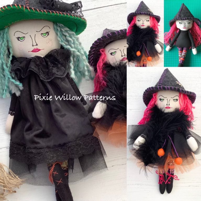 ITH Witch Doll pattern. Machine embroidery design of a witch for 5×7 and 6×10 hoops. – Pixie ...