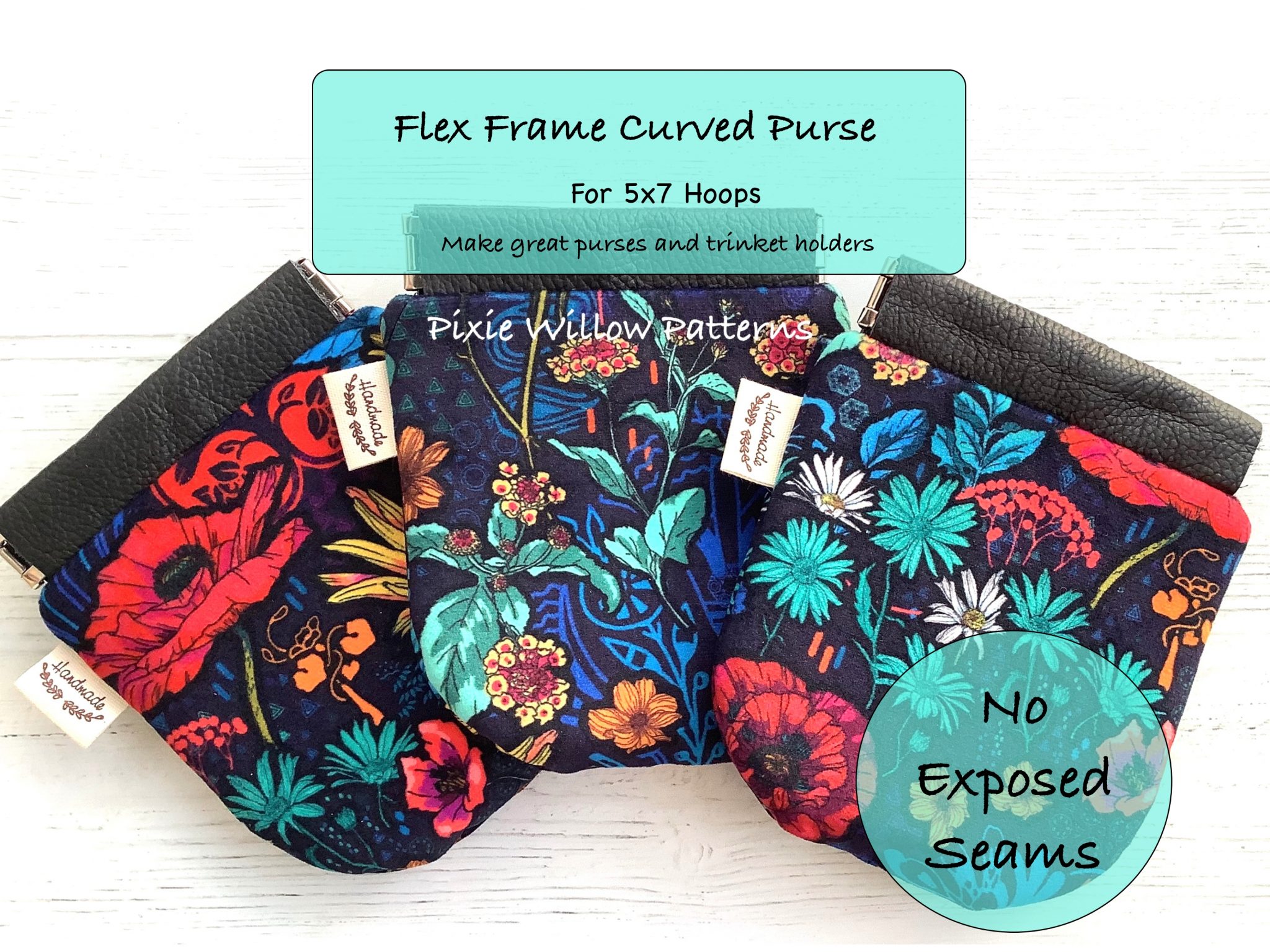 ITH Flex Frame purse with curved bottom pattern. For 5×7 hoops. With ...