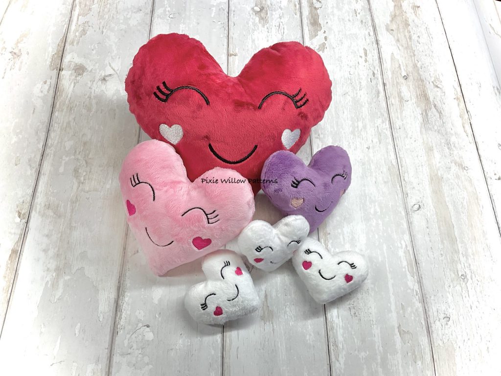 ITH Heart Stuffie, machine embroidery pattern. EASY Heart Stuffed Toy pattern with cute face ...