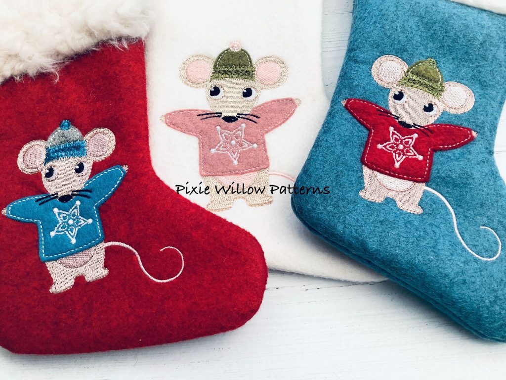 ITH Christmas Stocking with mouse applique for 6×10 and 8×12 Hoops. Machine Embroidery design ...