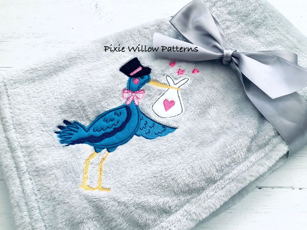 Stork and baby machine embroidery pattern for 5×7 hoops. New baby applique embroidery design ...
