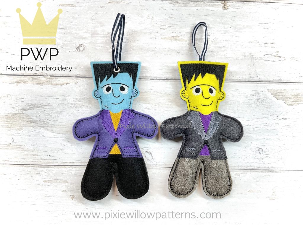 ITH Little Stuffed Frankenstein pattern. In the hoop machine embroidery design of a Halloween ...