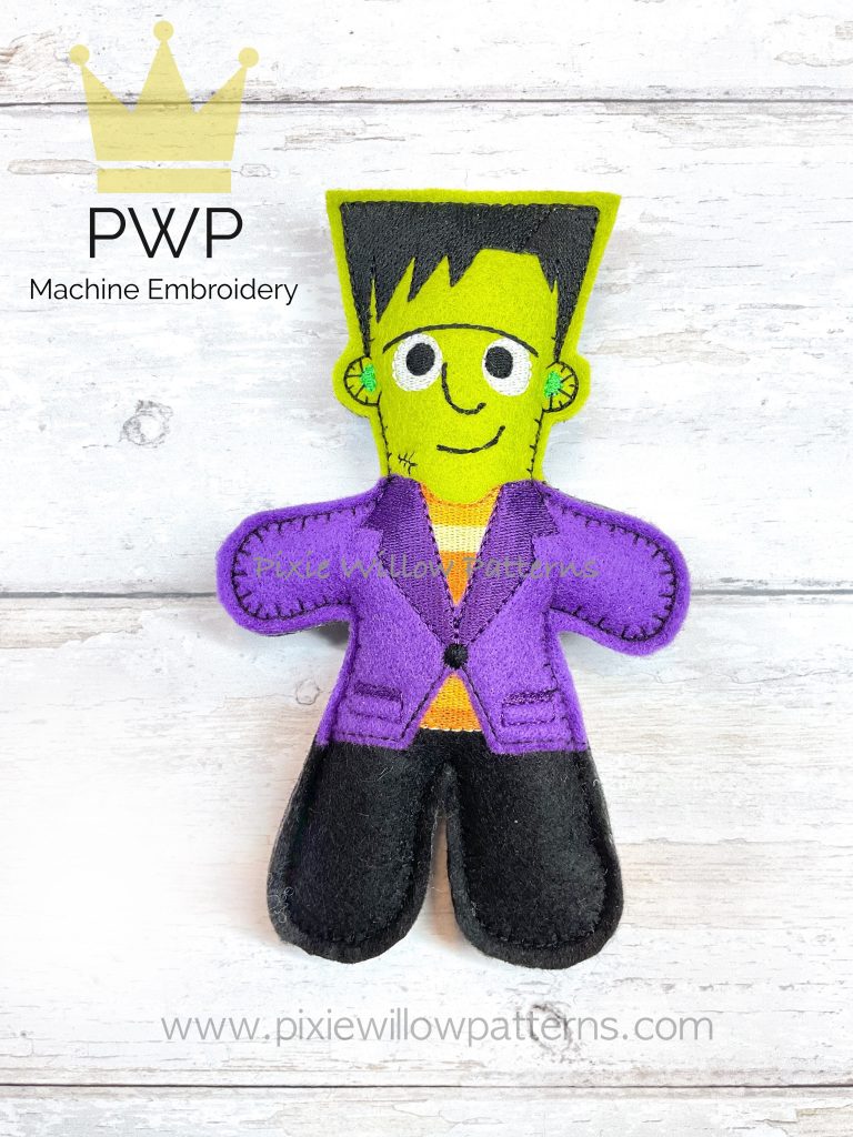 ITH Little Stuffed Frankenstein pattern. In the hoop machine embroidery design of a Halloween ...