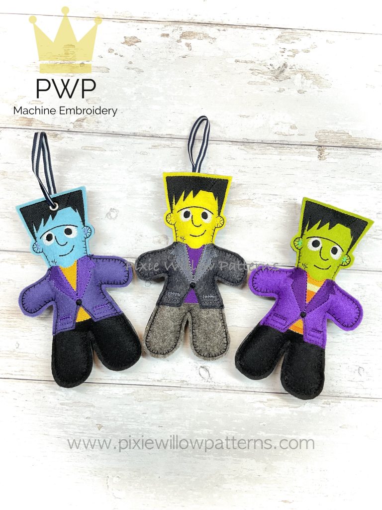 ITH Little Stuffed Frankenstein pattern. In the hoop machine embroidery design of a Halloween ...