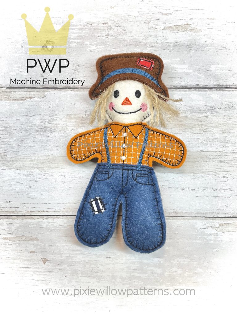ITH Little Stuffed Scarecrow pattern. In the hoop machine embroidery design of a friendly ...