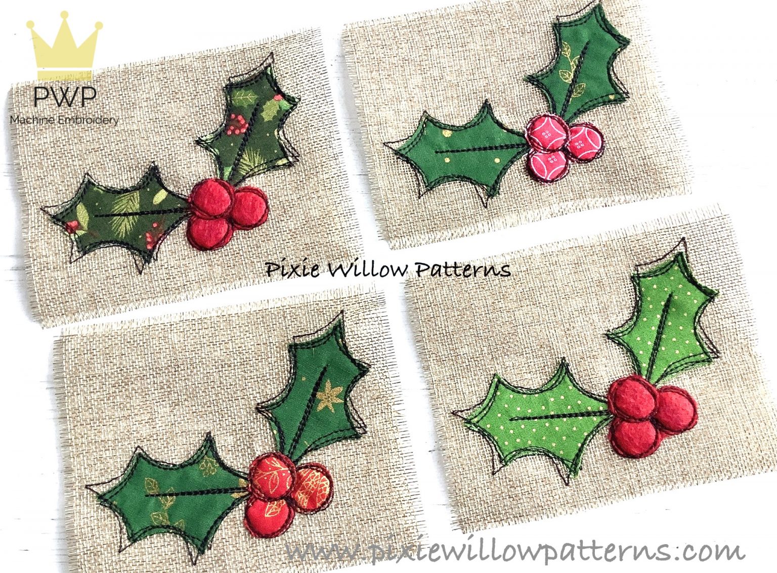 Raw Edge Holly Applique Pattern for 5×7 hoops – Pixie Willow Patterns