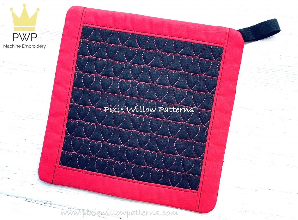 Oven mitt and pot holder with heart quilting. With YOU TUBE tutorial. For 8×8 and 8×12 Hoops ...