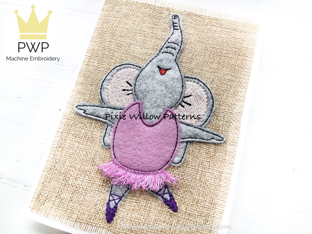 Dancing Elephant Applique Pattern. For 5×7 hoops. – Pixie Willow Patterns