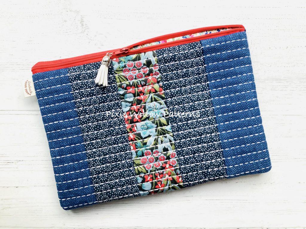 ITH Quilted Zipper bag pattern with vertical quilt panels and sashiko ...