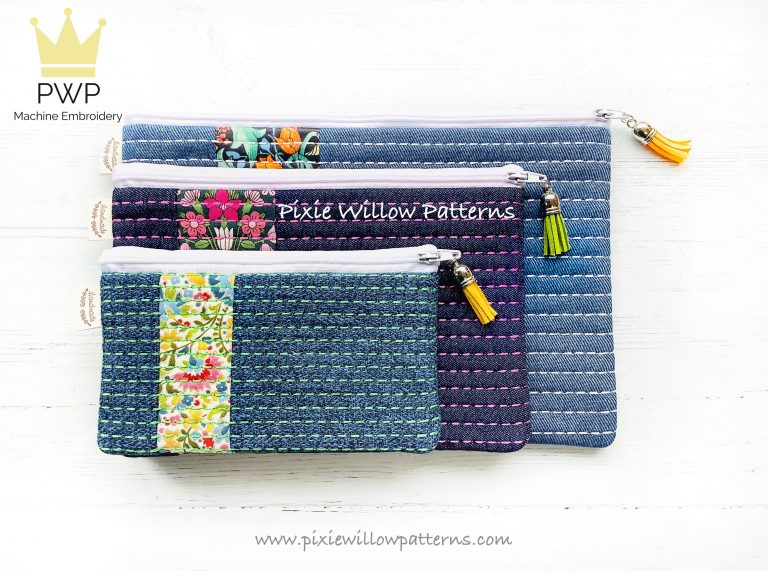 ITH Single Stripe Quilted Zipper bag pattern with sashiko stitching ...