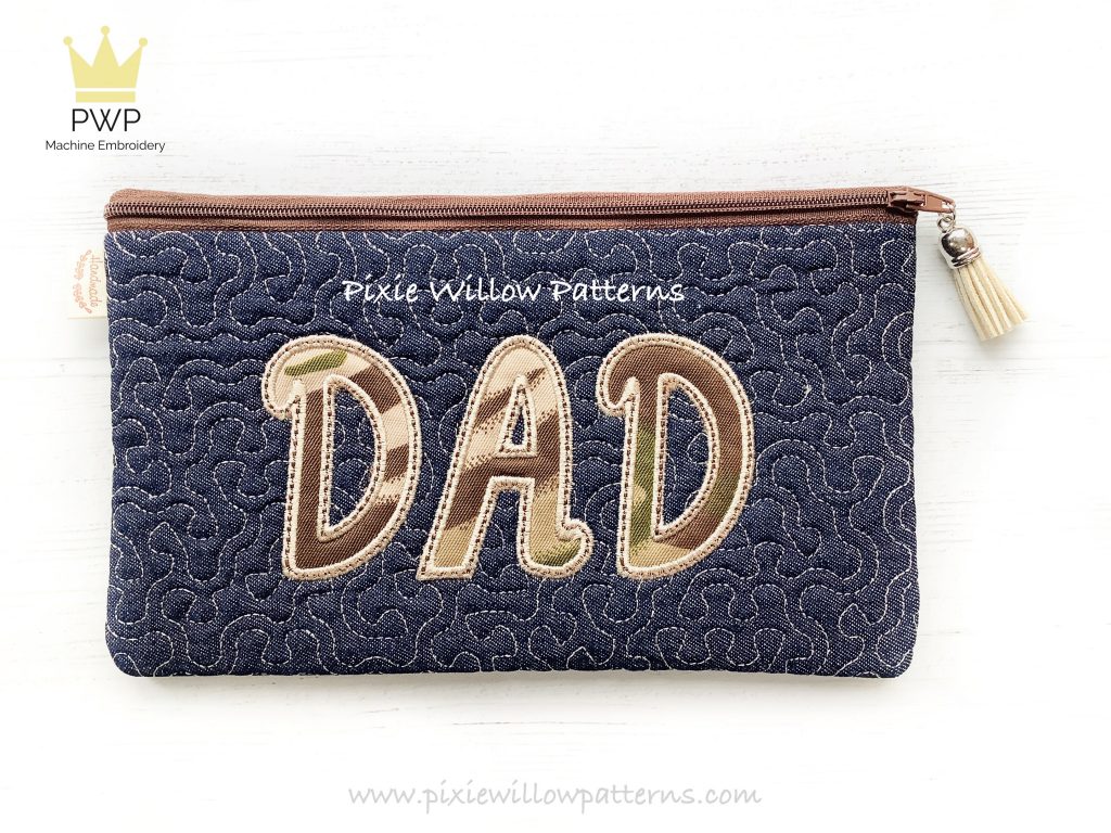 In the hoop Dad Applique Zipper Bag Machine Embroidery Pattern to fit 6 ...