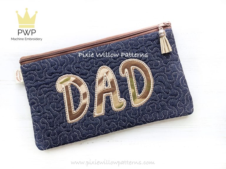 In the hoop Dad Applique Zipper Bag Machine Embroidery Pattern to fit 6 ...