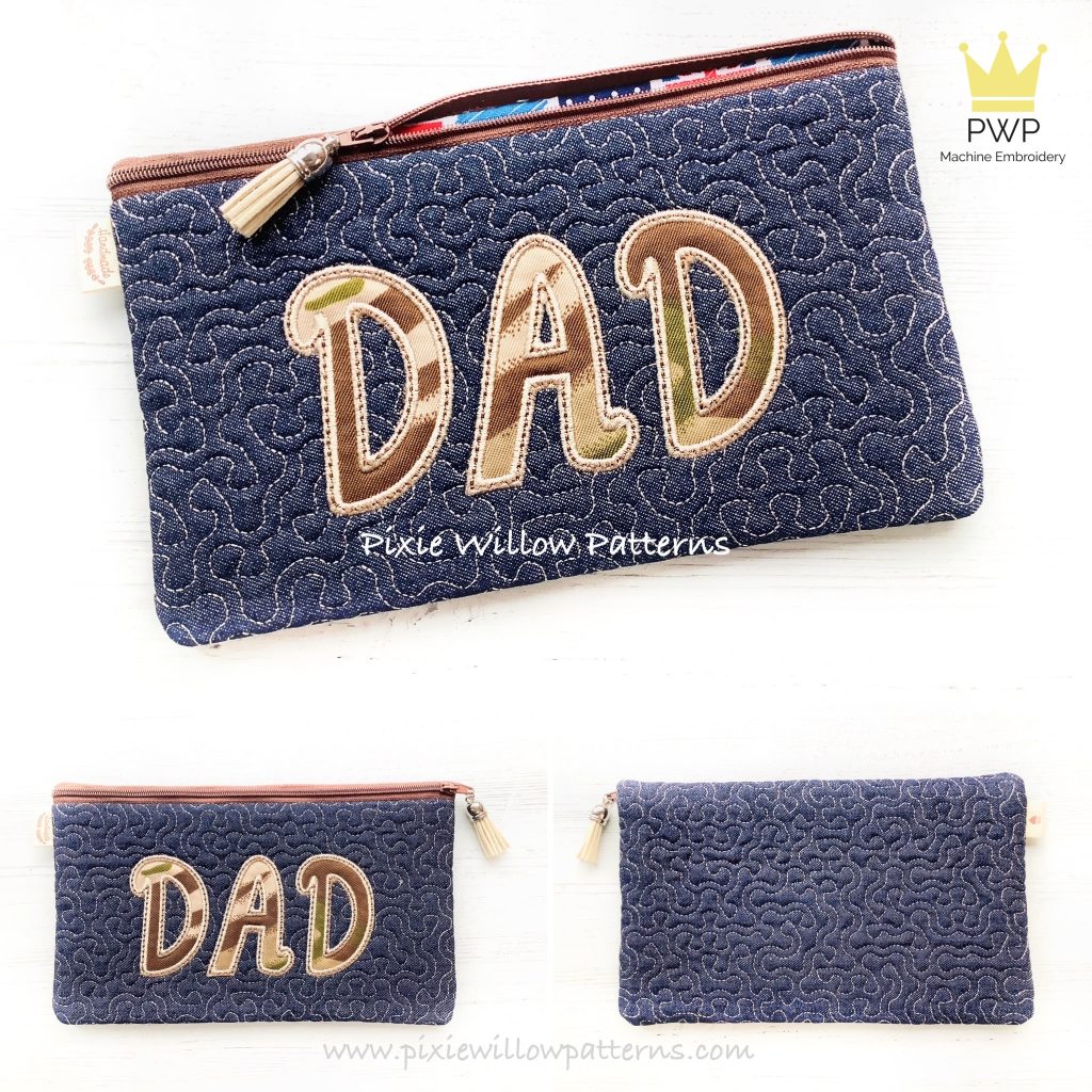 In the hoop Dad Applique Zipper Bag Machine Embroidery Pattern to fit 6 ...