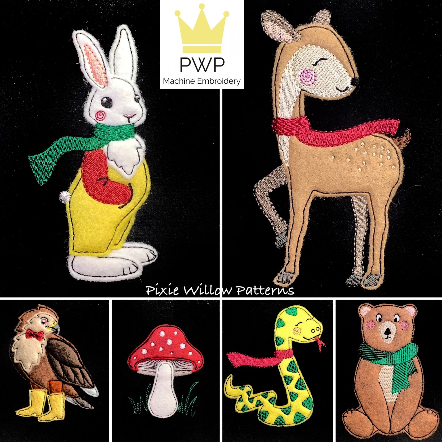 20 x Woodland Animals Applique design set. For 5×7 Hoops – Pixie Willow Patterns
