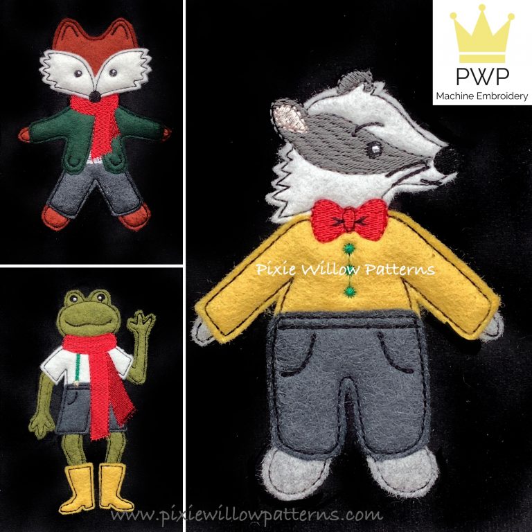 20 x Woodland Animals Applique design set. For 5×7 Hoops – Pixie Willow Patterns