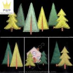 4 x Woodland Trees & House Applique design Set for 6×10 and 5×7 Hoops ...