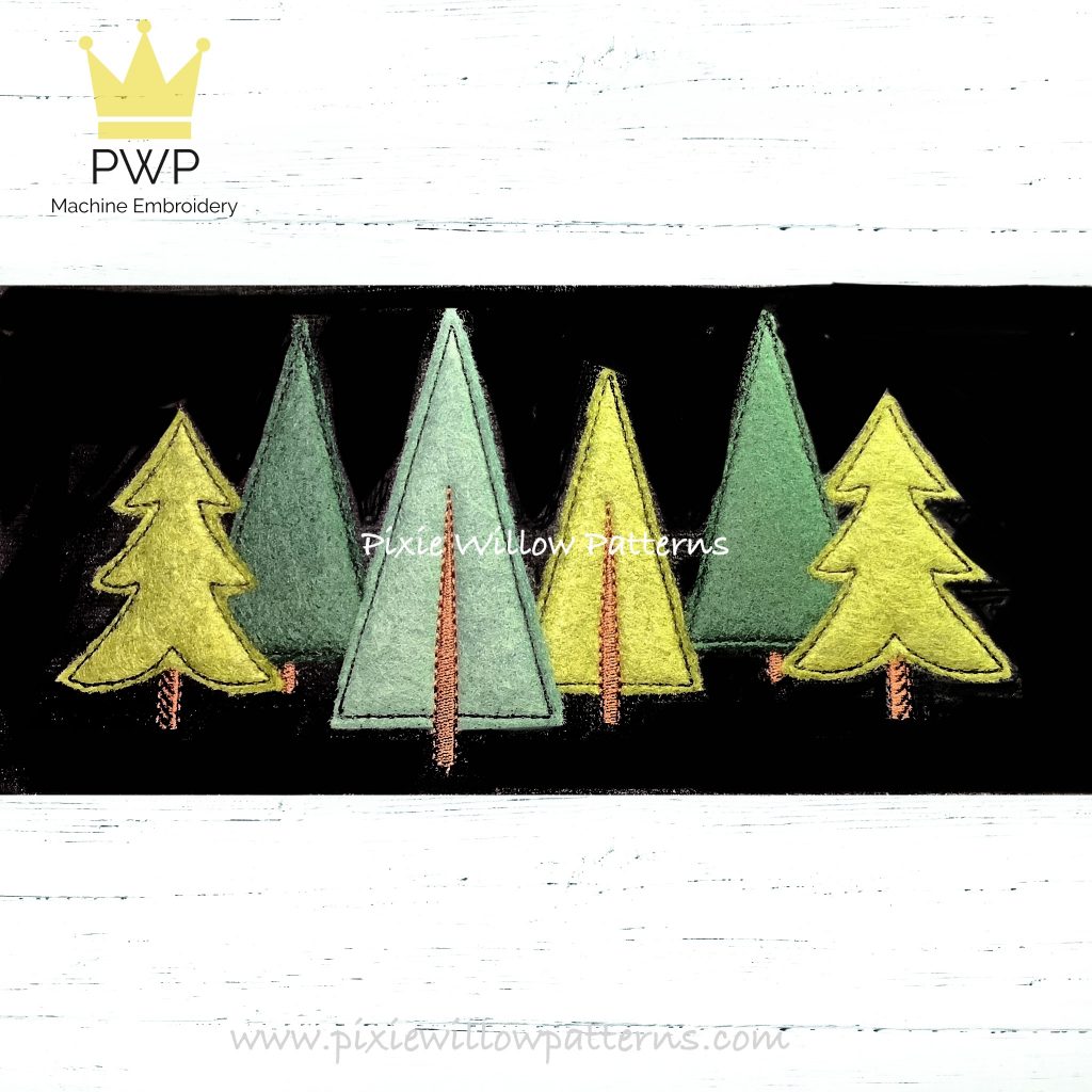 4 x Woodland Trees & House Applique design Set for 6×10 and 5×7 Hoops ...