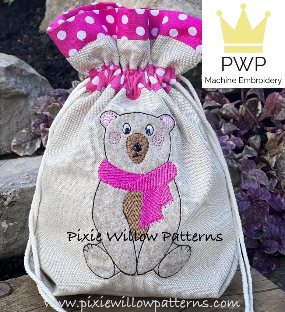 Bear Applique design for 5×7 Hoops. Part of the Woodland Animals set. – Pixie Willow Patterns