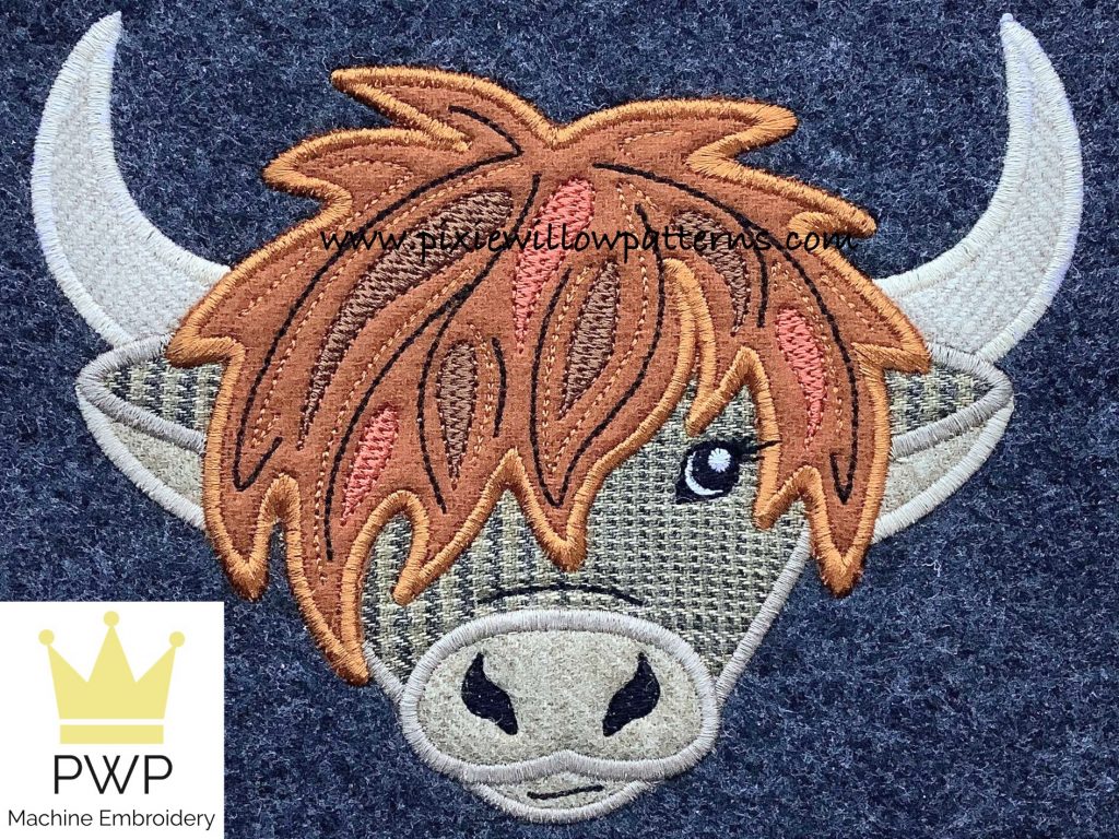 Highland Cow Applique Pattern for 8×8 Hoops – Pixie Willow Patterns