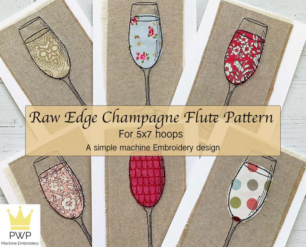 Champagne Flute Raw Edge Applique Design. For 5×7 hoops. – Pixie Willow ...