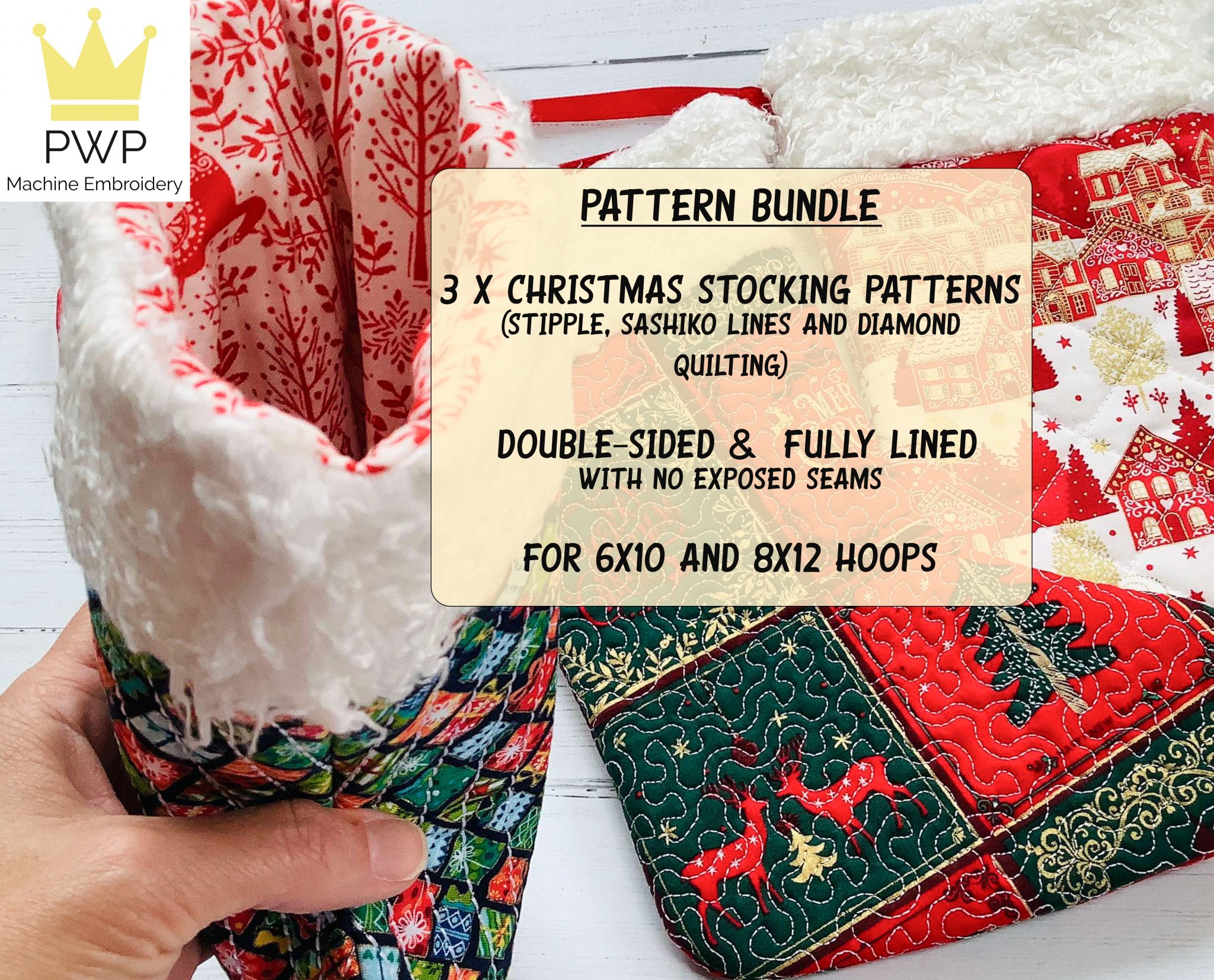Set of 3 x ITH Double Sided Christmas Stocking for 6×10 & 8×12 hoops ...