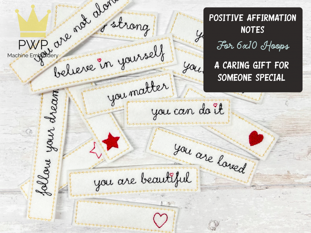 Positive Affirmations Notes. 16 Tags for 6×10 Hoops. Machine Embroidery ...
