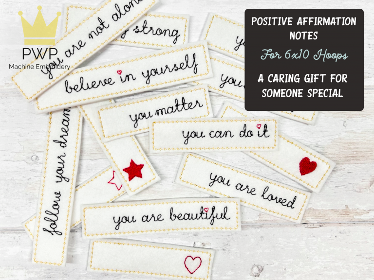 Positive Affirmations Notes. 16 Tags for 6×10 Hoops. Machine Embroidery ...